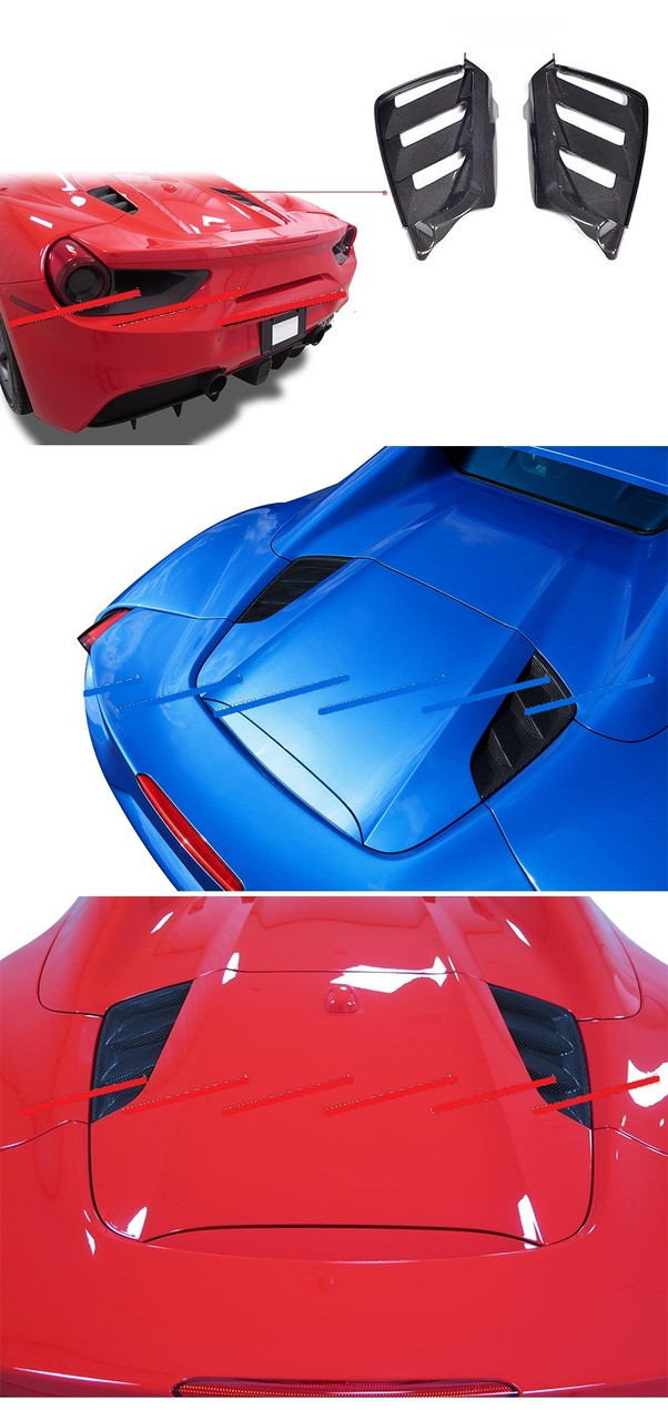Ferrari 488 Carbon Fiber Engine Hood Vents Covers - Meduza Design Ltd