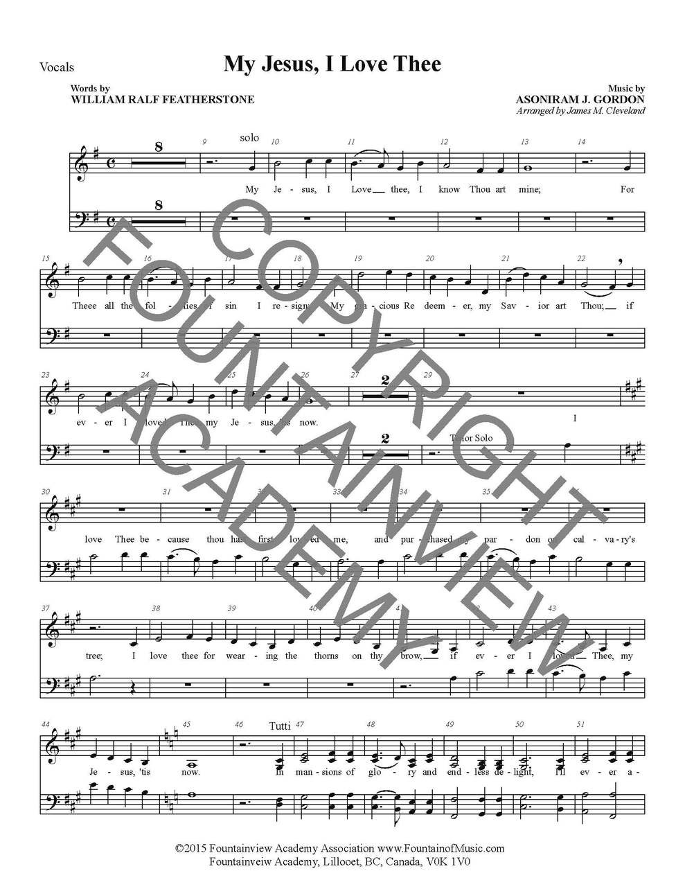 My Jesus, I Love Thee - Score and Parts - Fountainview Store