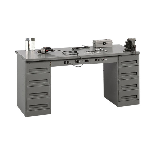 Tennsco Electronic Modular Work Bench, Steel Top w/2 4-drawer units ...