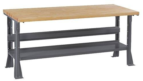 Tennsco Work Bench with Butcher Block Top, Flared Legs and Lower Shelf ...