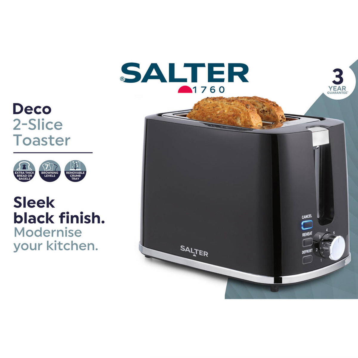 Salter Deco 2 Slice Toaster - Black | Charlies