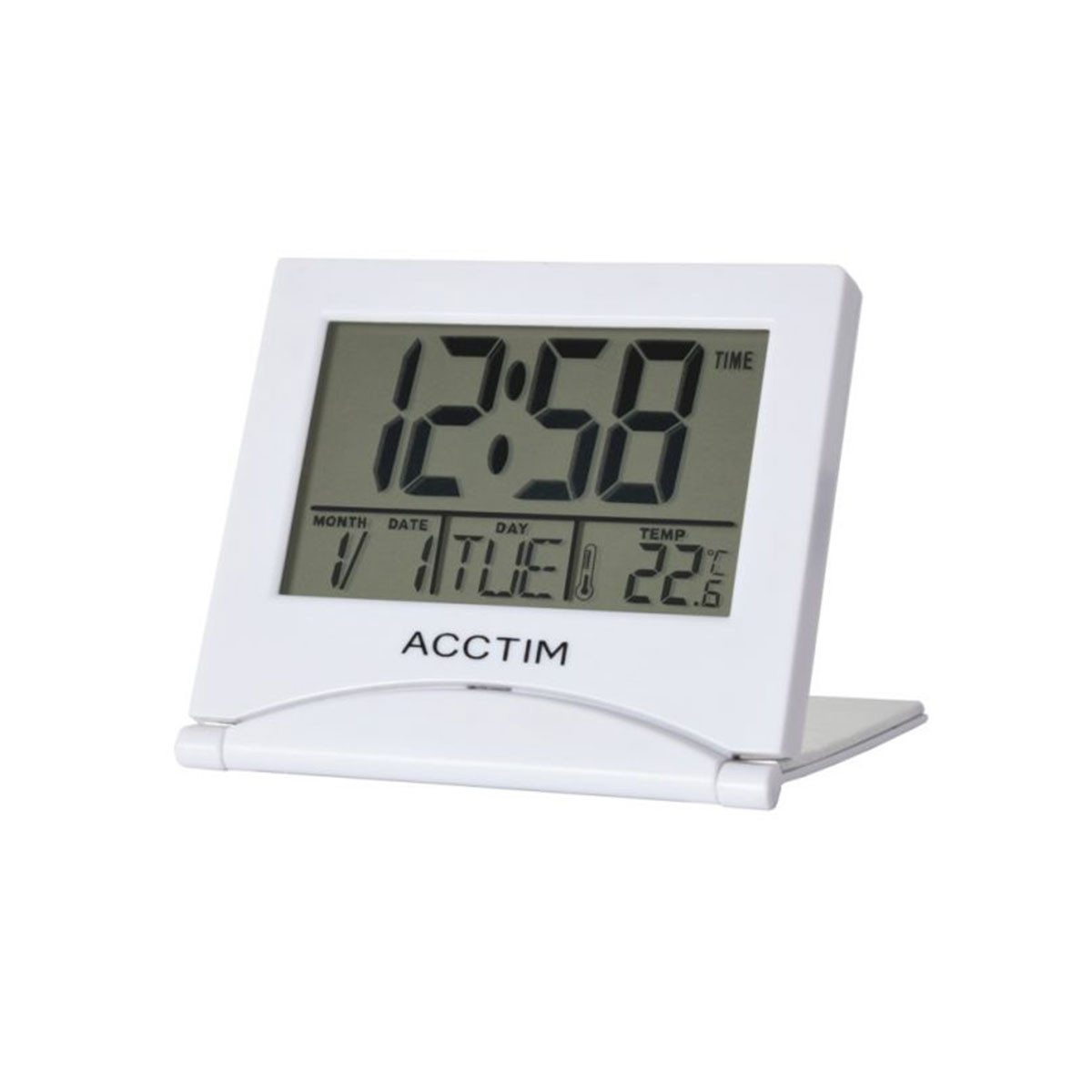 Acctim Mini Flip 2 Folding Digital Travel Alarm Clock - White | Charlies