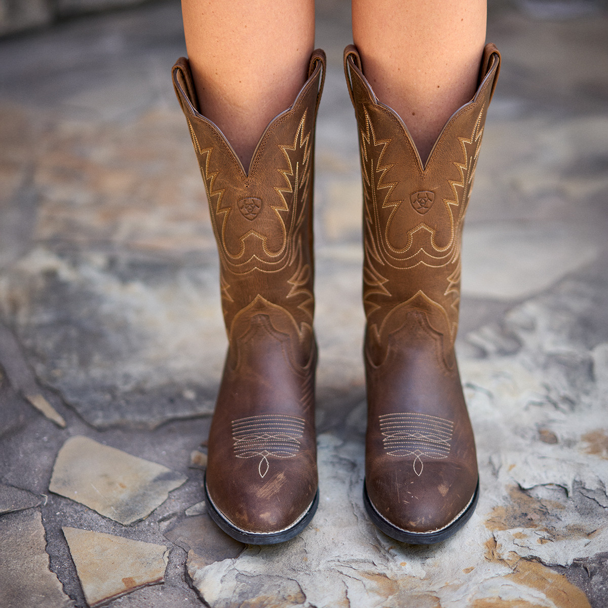 Ariat Women's Heritage R Toe Western Boots - Distressed Brown | Charlies