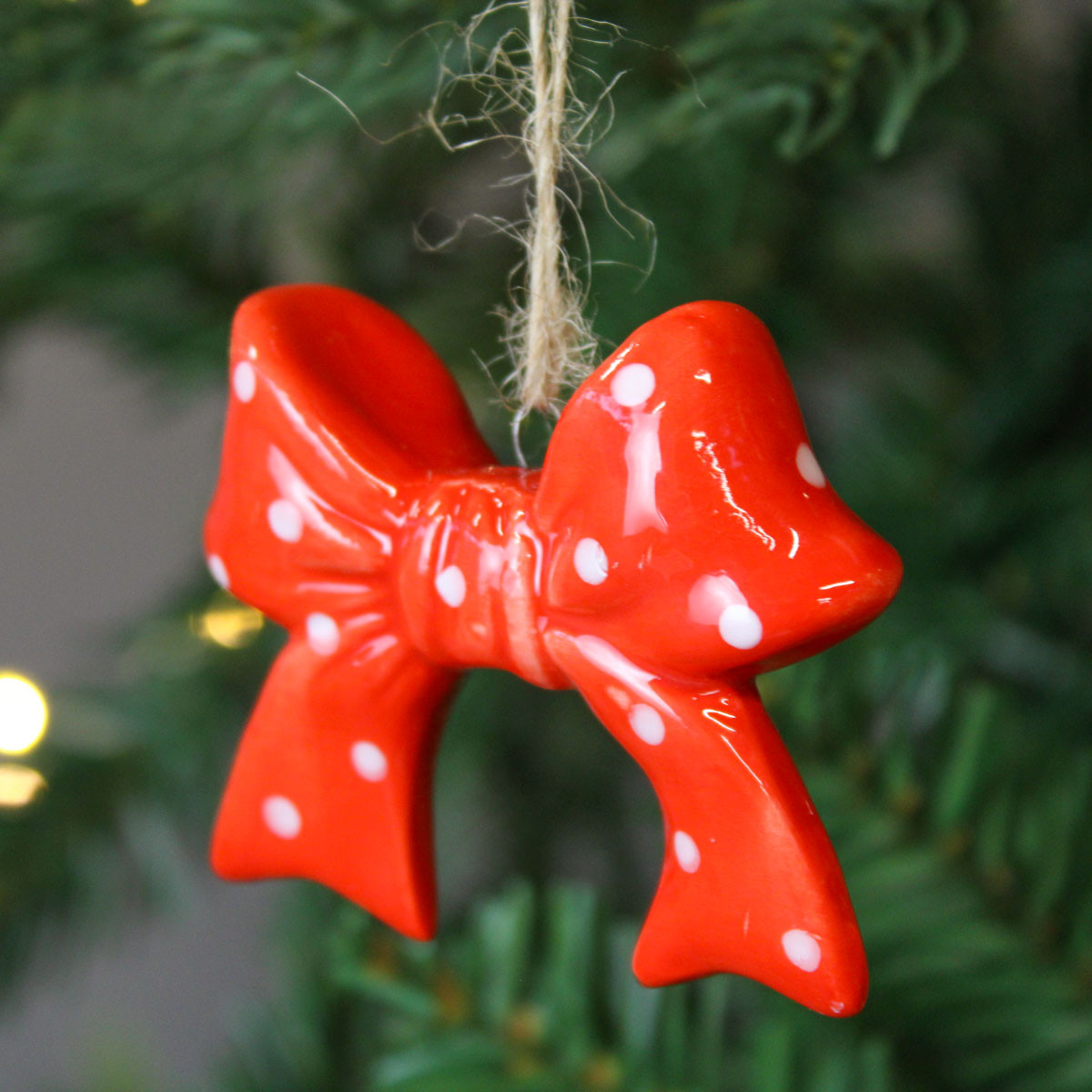 Red Polka Dot Bow Ceramic Tree Decoration - 7cm | Charlies