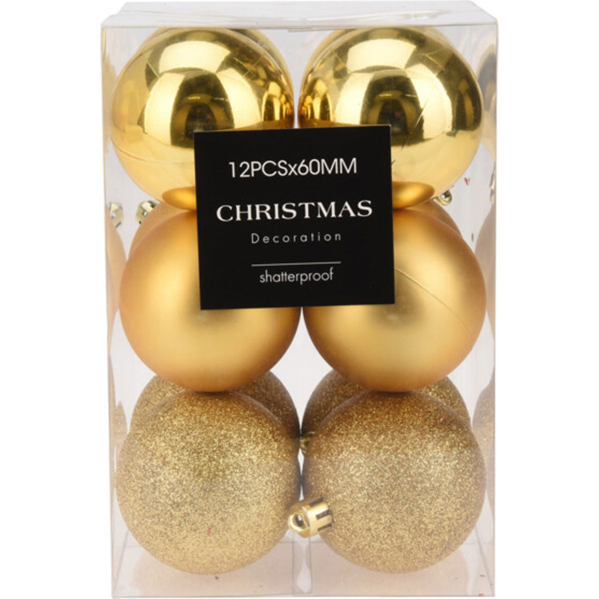 12 Gold Shatterproof Assorted Baubles - 6cm | Charlies