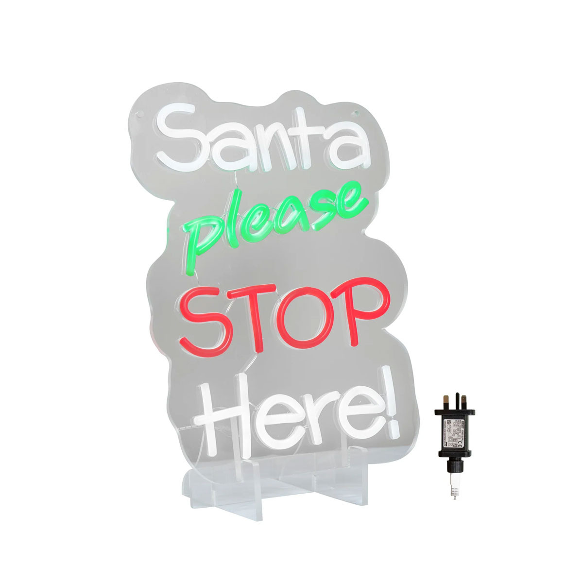 Premier 35cm Santa Please Stop Here! Neon Sign Christmas Decoration ...