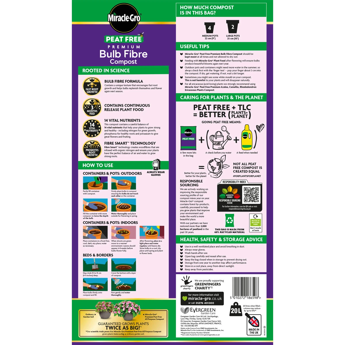 Miracle Gro Peat Free Premium Bulb Fibre Compost - 20 Litres | Charlies