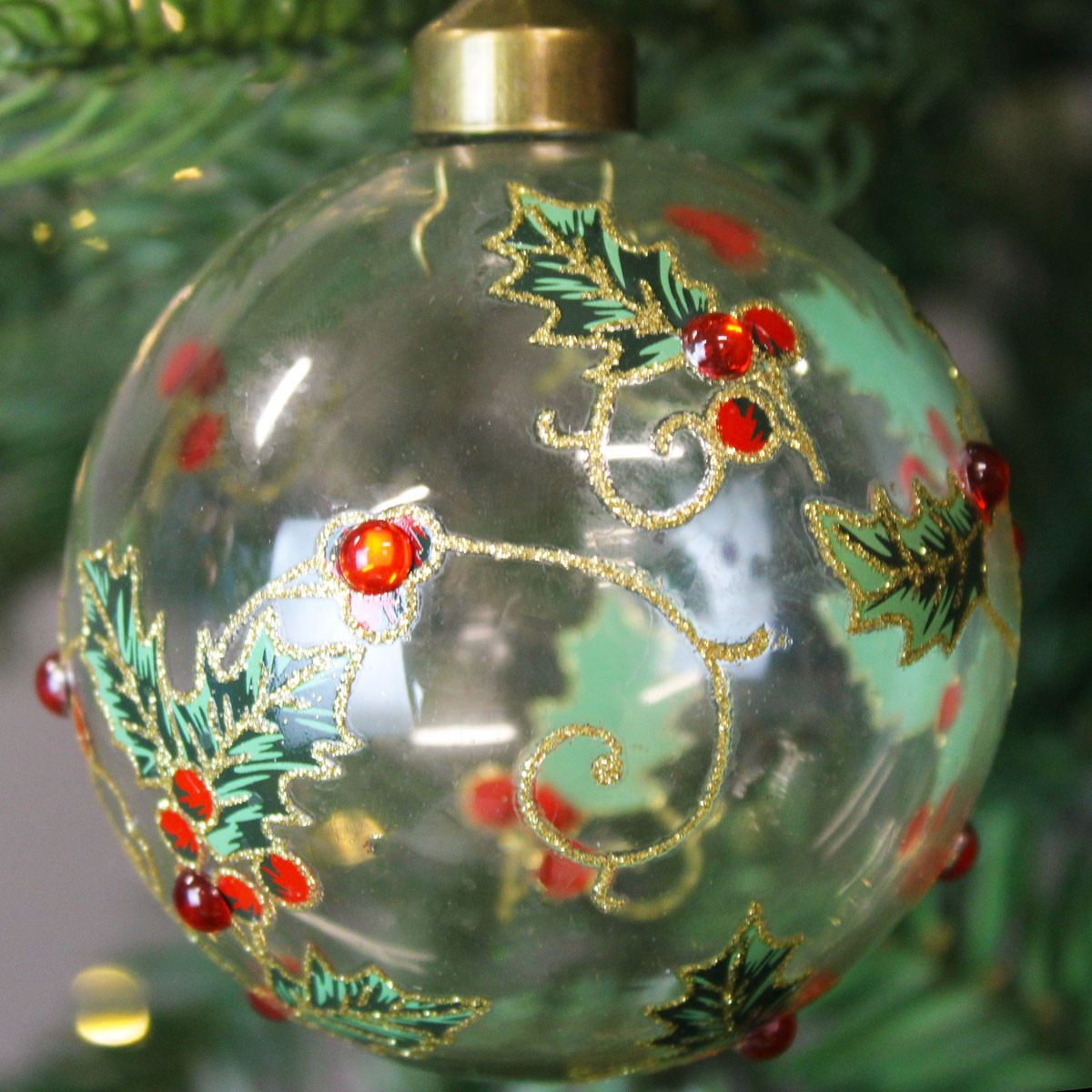 Clear Holly Glass Bauble - 8cm | Charlies