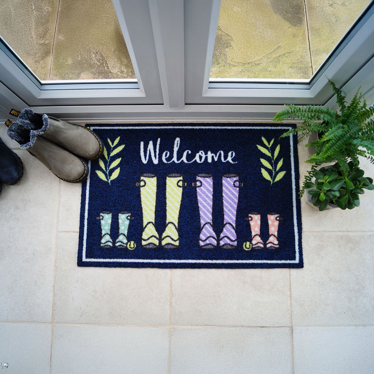 Mighty Mats Welcome Wellies Washable Doormat - 75cm x 50cm | Charlies