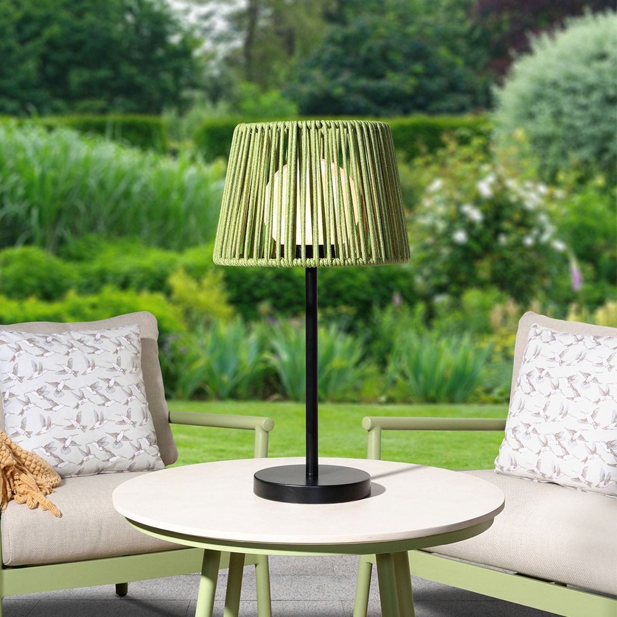 Lumé Garda Rechargeable Rope Outdoor Table Lamp, Sage - 56cm | Charlies