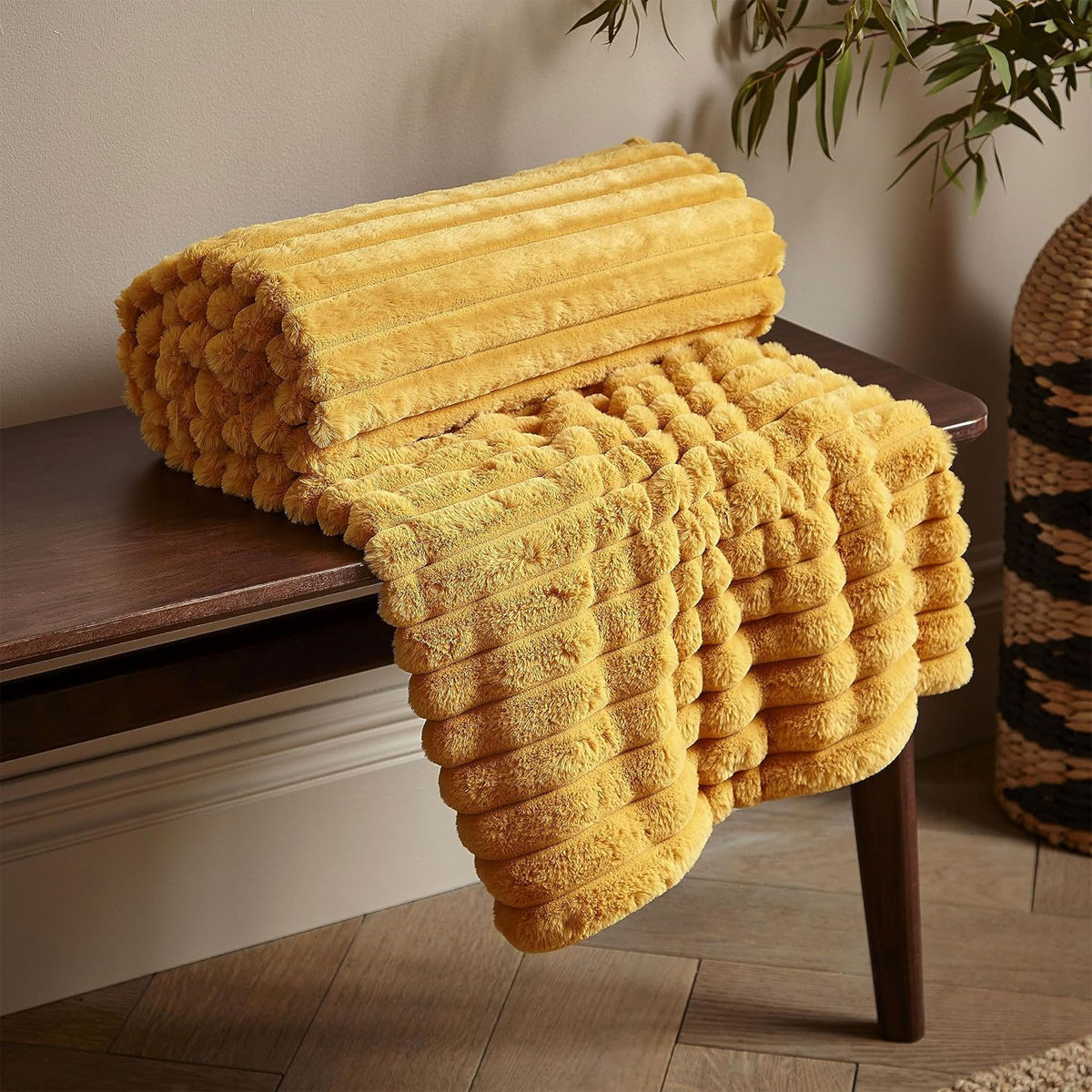 Catherine Lansfield Cosy Ribbed Throw - Mustard | Charlies