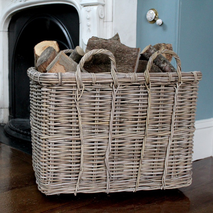 Large Rectangular Log Basket With Wheels | Charlies