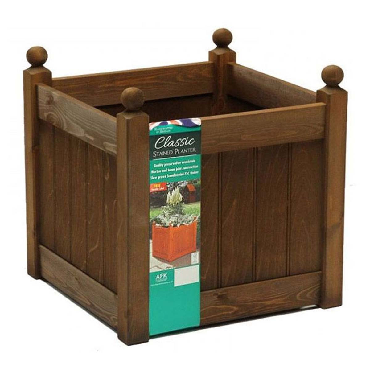 AFK Classic Square Wooden Planter, Chestnut - 46cm | Charlies
