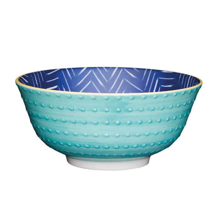 Kitchen Craft Glazed Ceramic Bowl - Embossed Blue Spot and Stripe ...