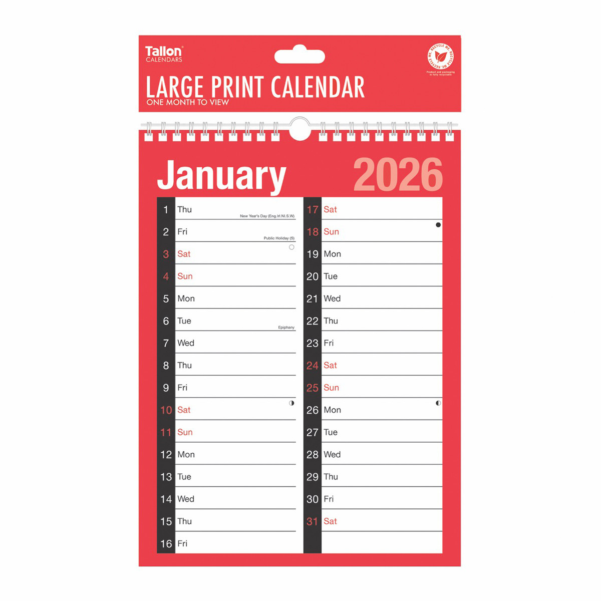 A4 Large Print Calendar | Charlies