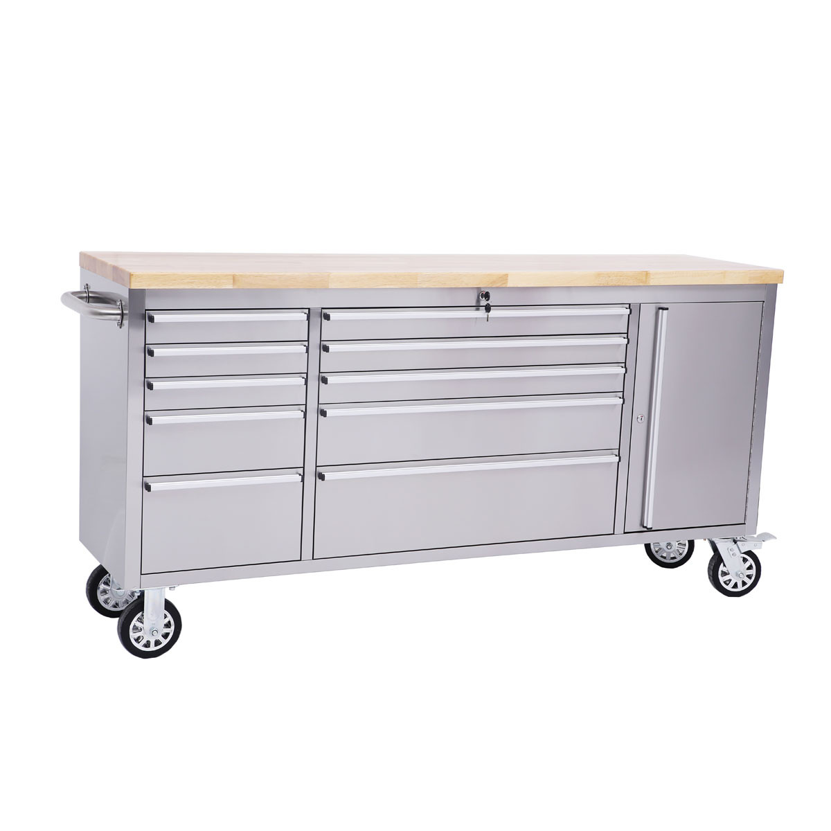 72" Stainless Steel 10 Drawer Tool Cabinet & Workbench | Tool Benches