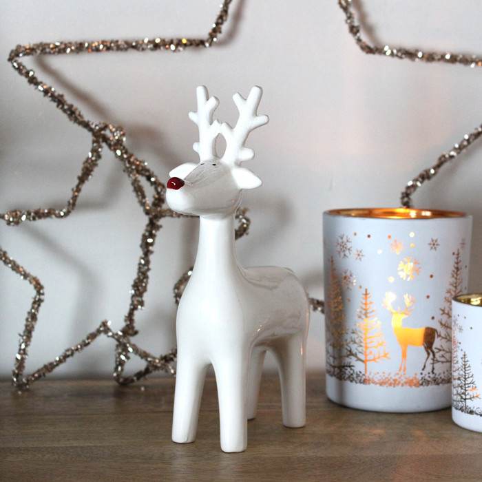 Ceramic Red-Nosed Reindeer Christmas Decoration - 21cm | Charlies