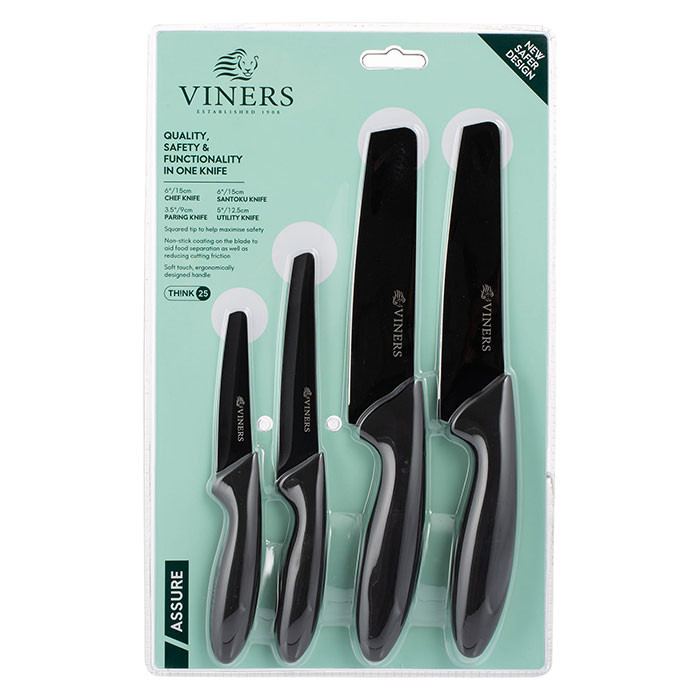 Viners Assure 4 Piece Knife Set – Black | Charlies
