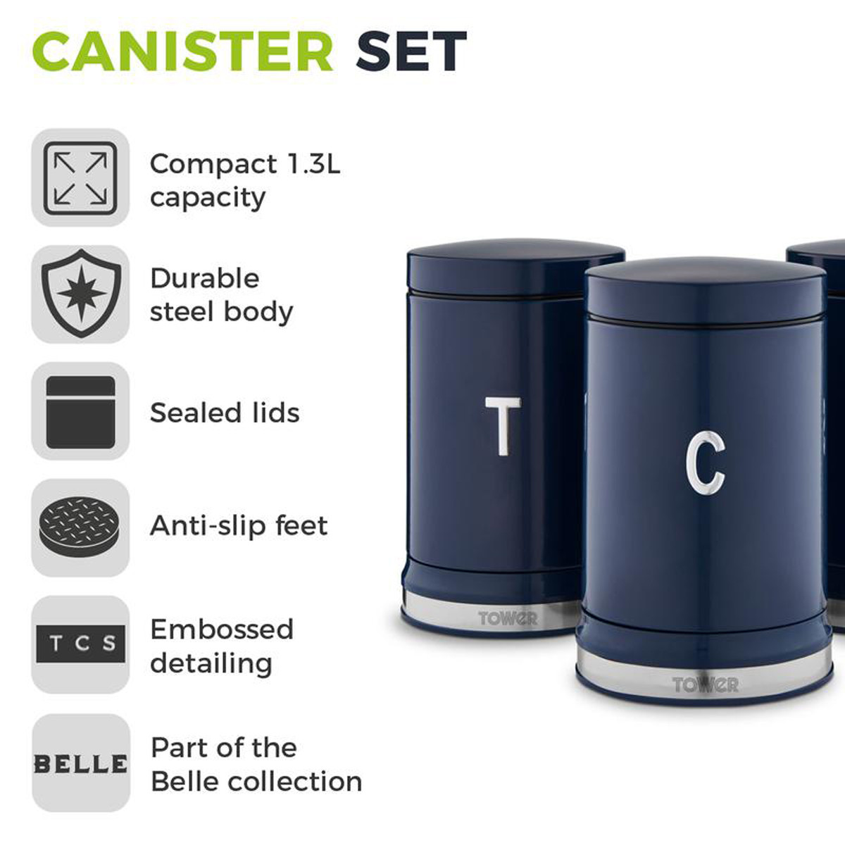 Tower Belle Canister Set of 3 – Midnight Blue | Charlies