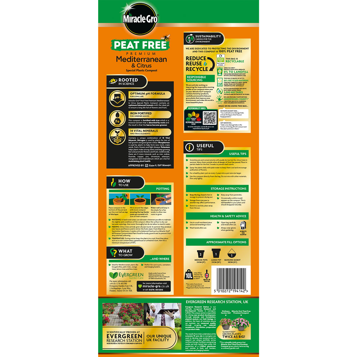 Miracle-Gro Peat Free Premium Mediterranean & Citrus Compost - 10 ...