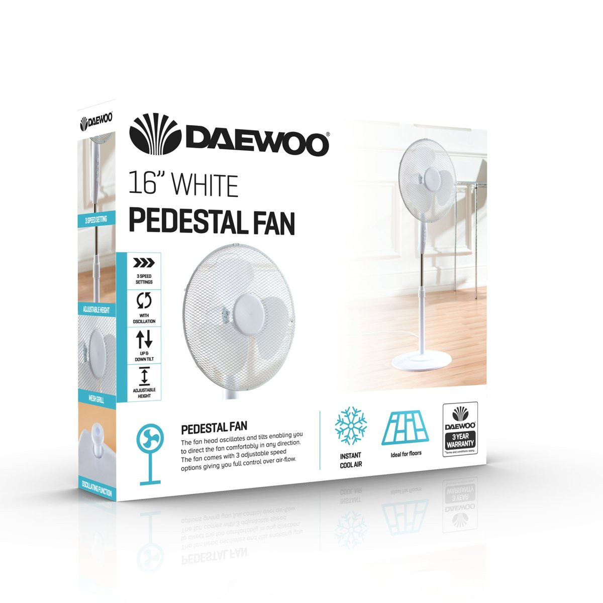 Daewoo Pedestal Fan, 16in - White | Charlies