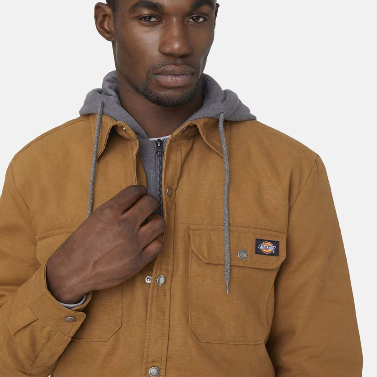 Dickies Hooded Shirt Jacket- Brown | Charlies