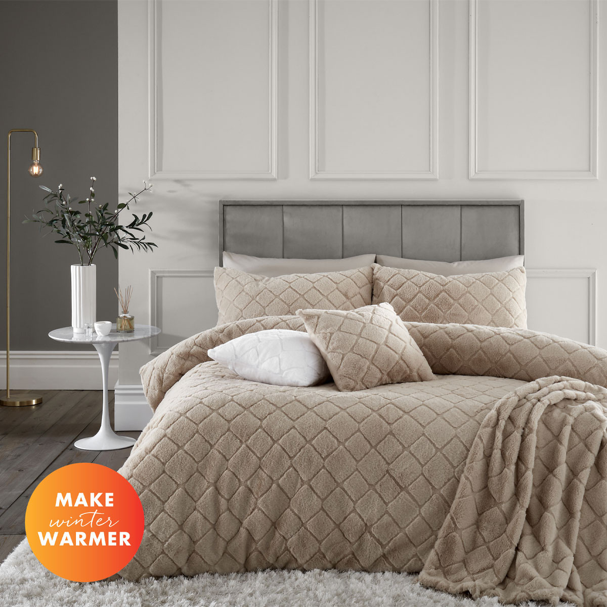 Catherine Lansfield Cosy Diamond Bedding Set - Natural | Charlies