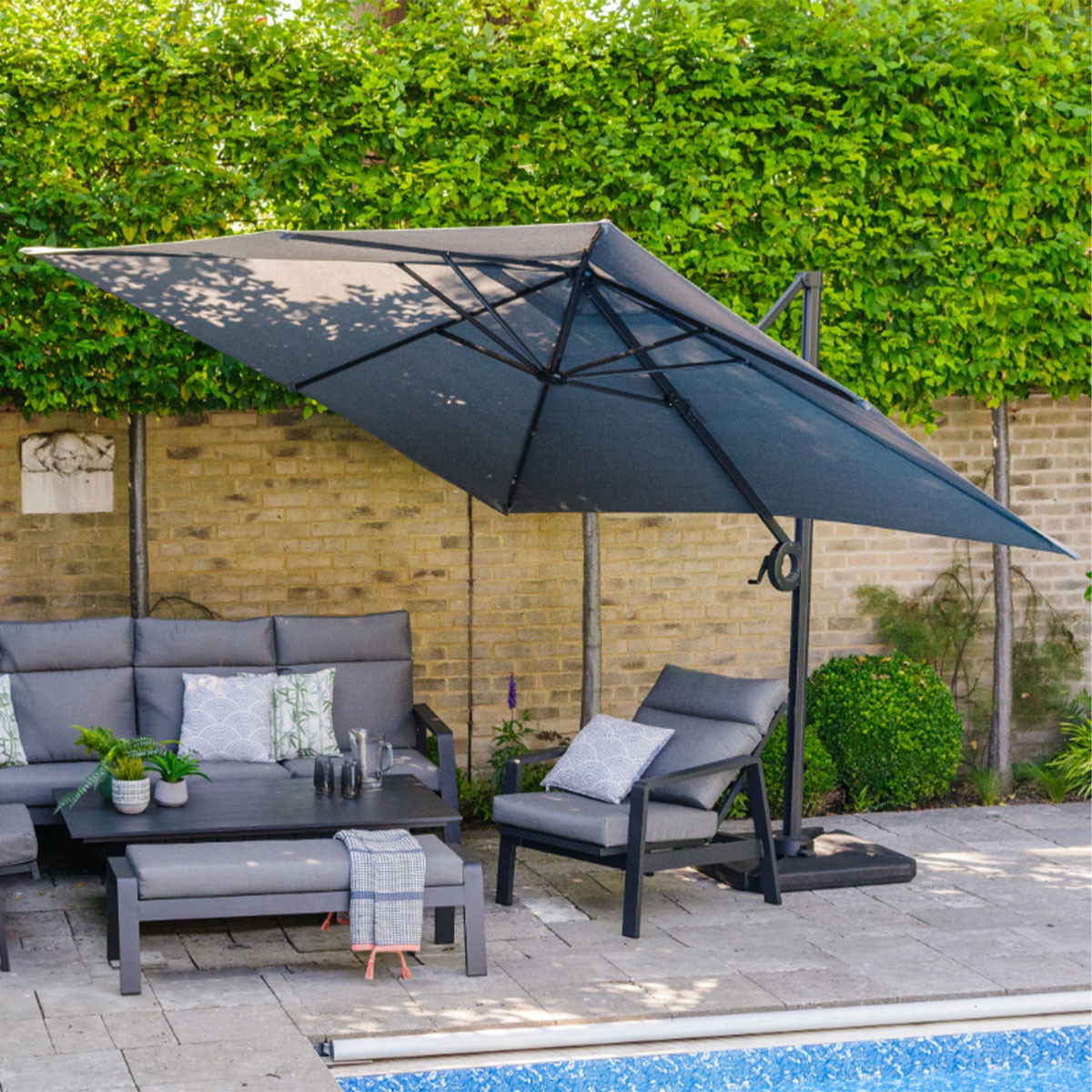 LG Outdoor 3m Deluxe Cantilever Square Parasol - Anthracite Grey | Charlies