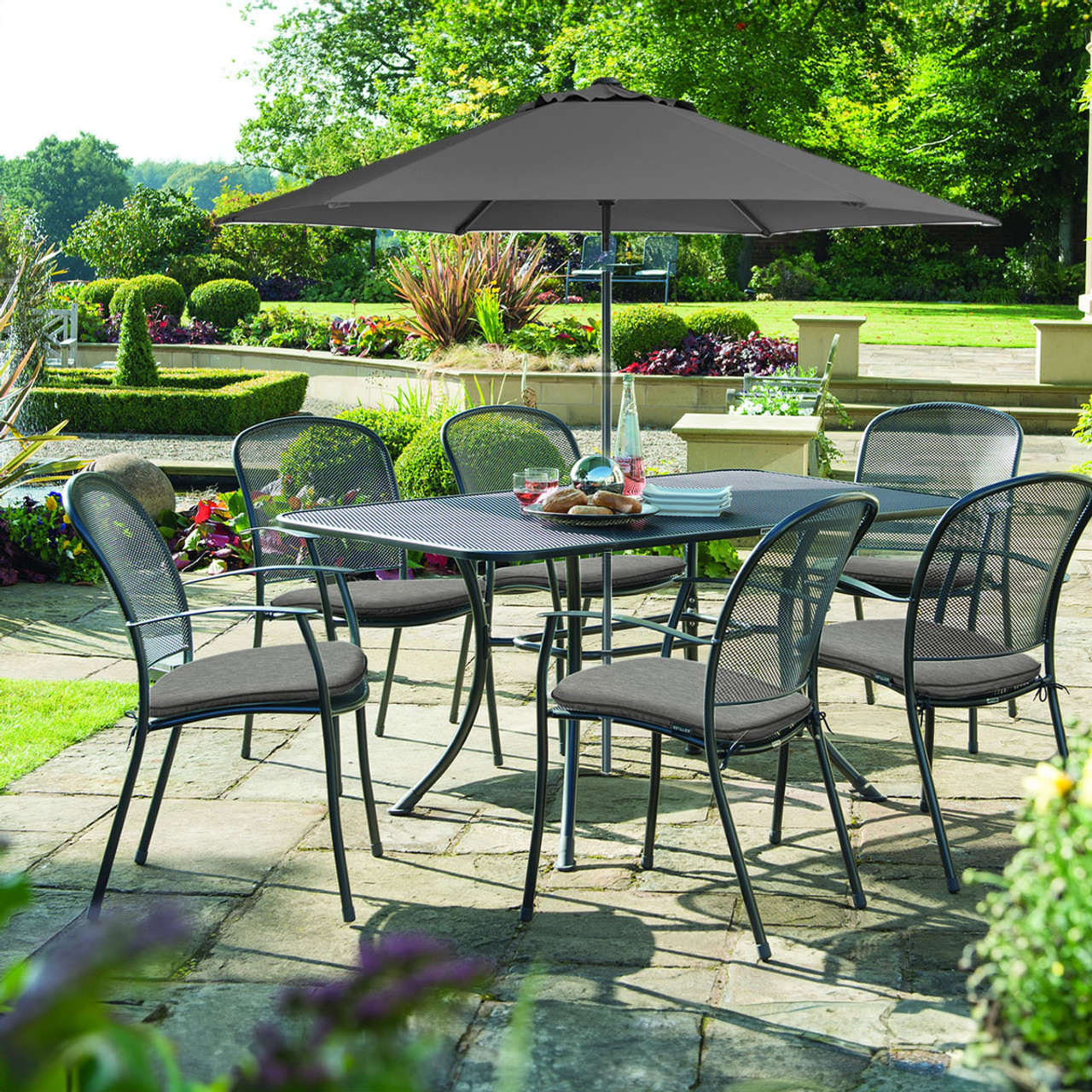 Kettler Caredo 6 Seater Dining Garden Furniture Set with 3m Parasol Base Charlies