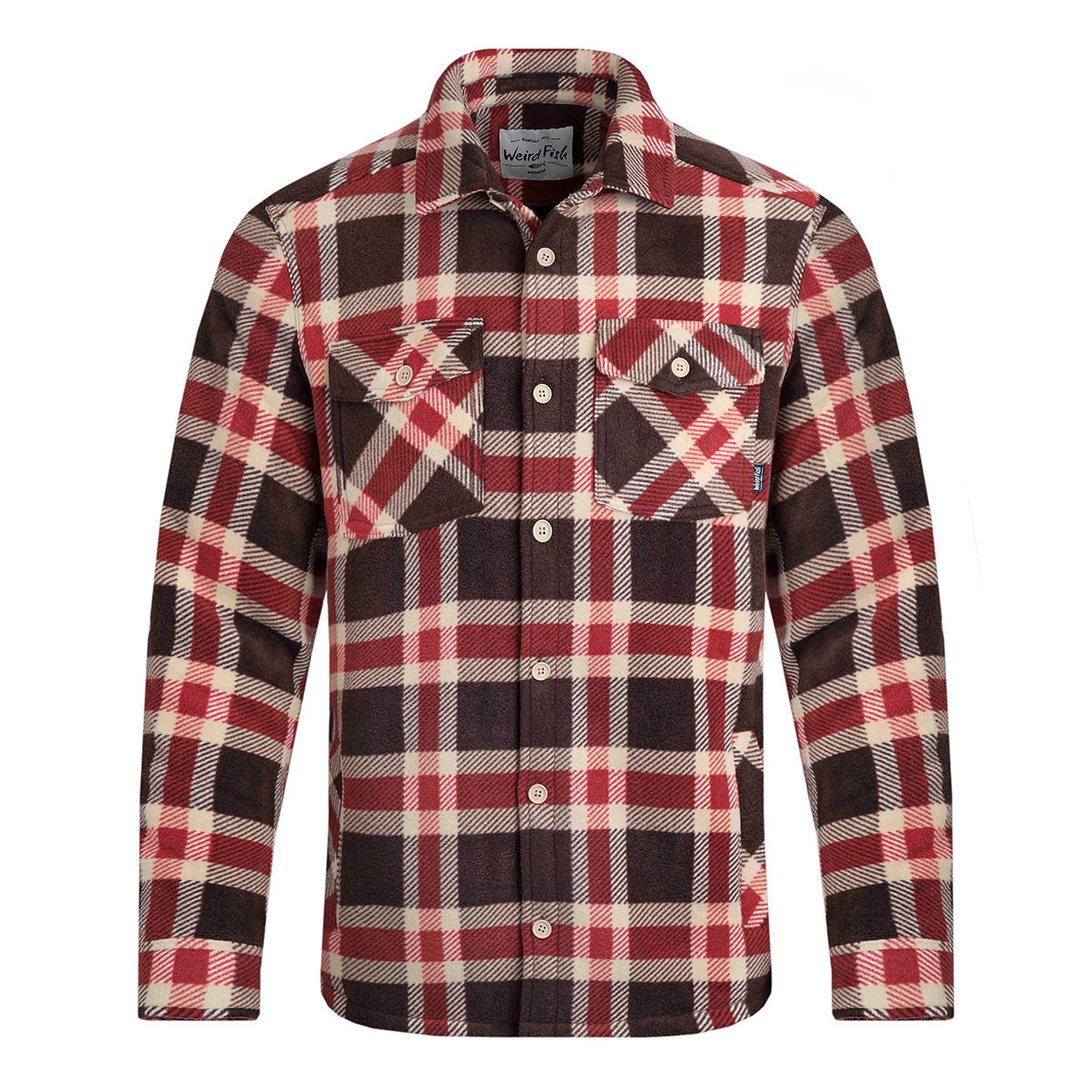 Weird Fish Men's Tyburn Check Fleece Shacket - Chocolate | Charlies
