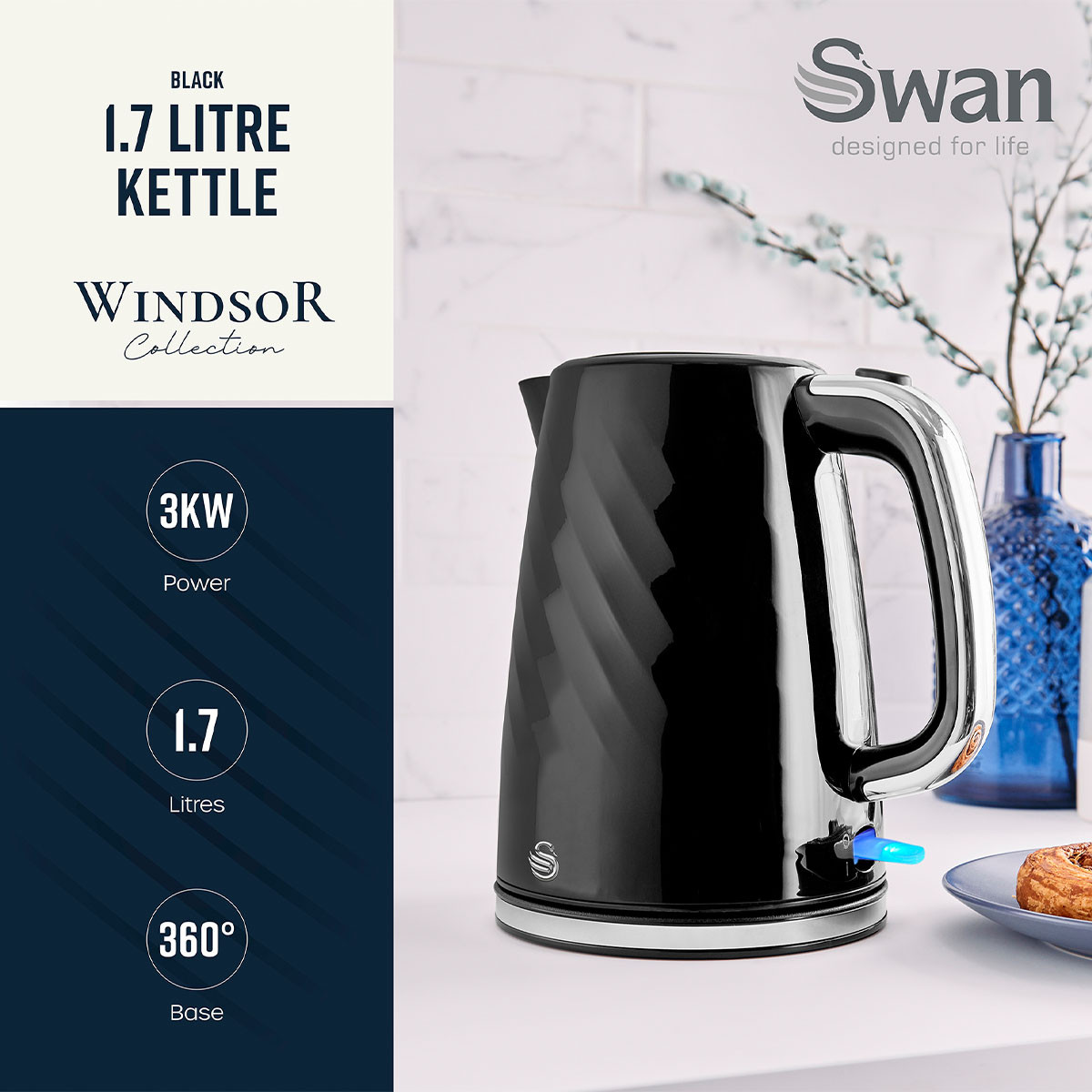 Swan Windsor 1.7L Kettle - Black | Charlies