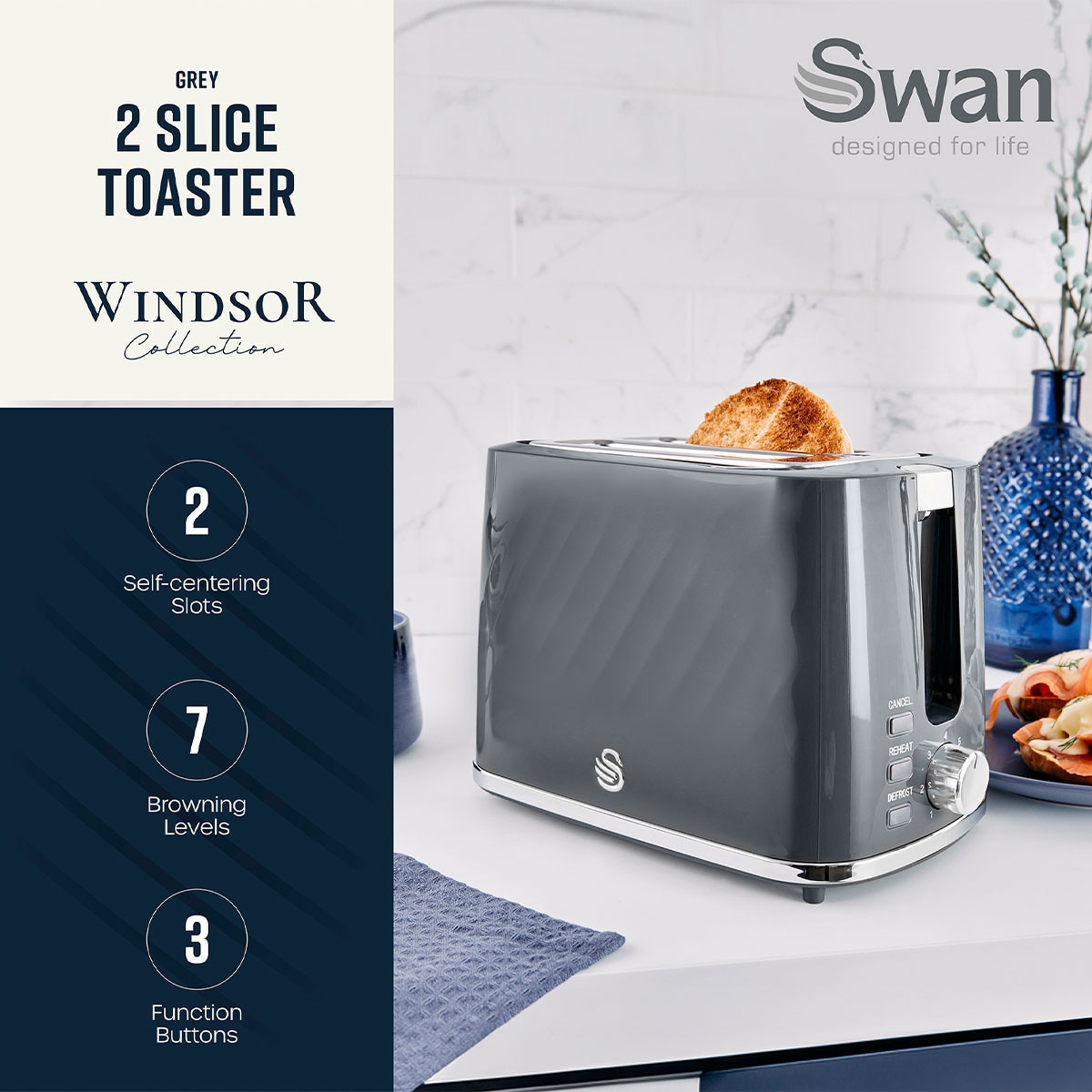 Swan Windsor 2-Slice Toaster - Grey | Charlies