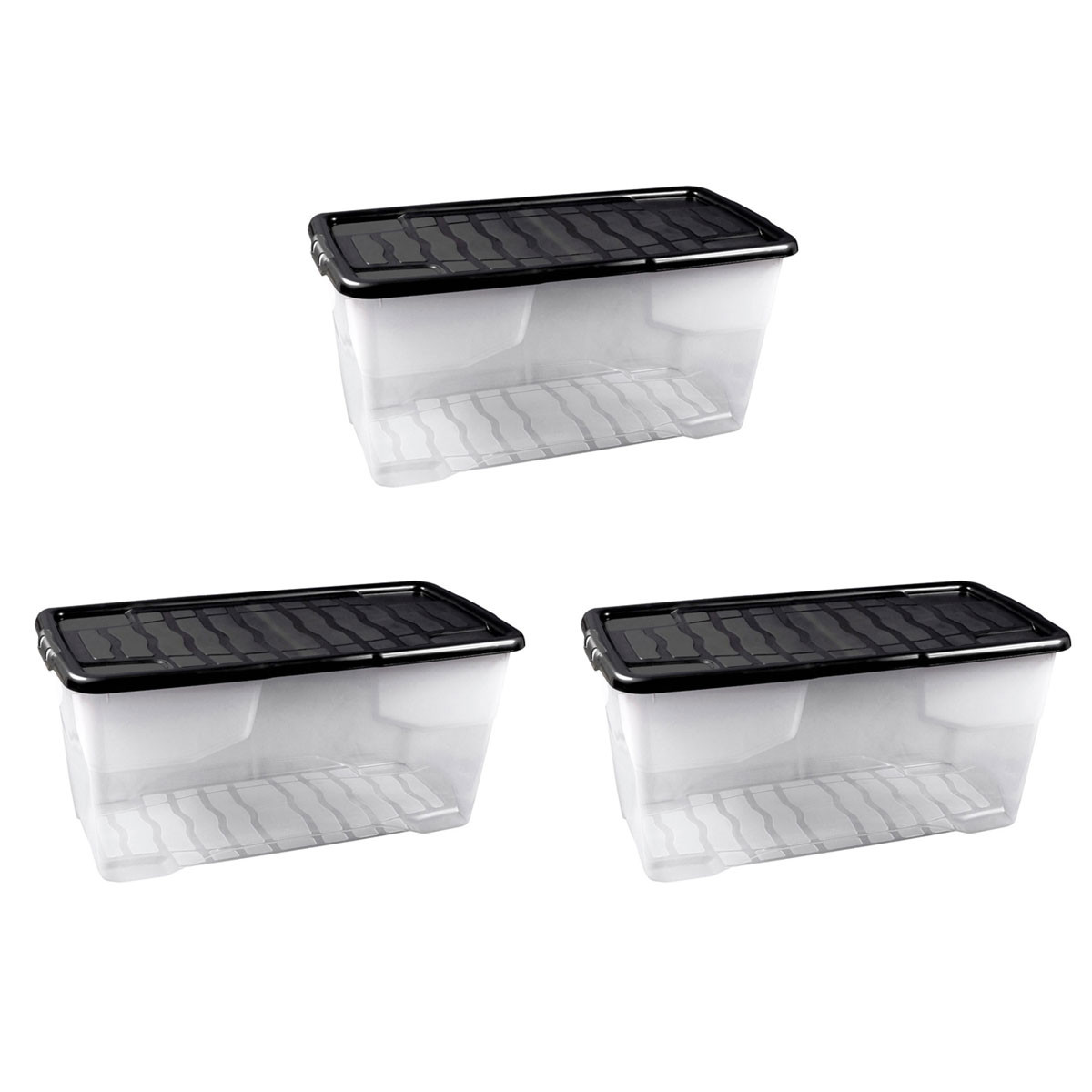 Strata 80L Curve Clear Plastic Storage Box with Lid - 3 Pack | Charlies