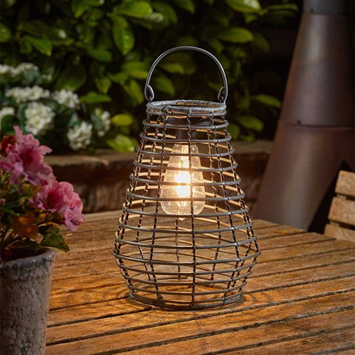 Smart Solar Maris Rattan Solar Powered LED Lantern - Slate | Charlies