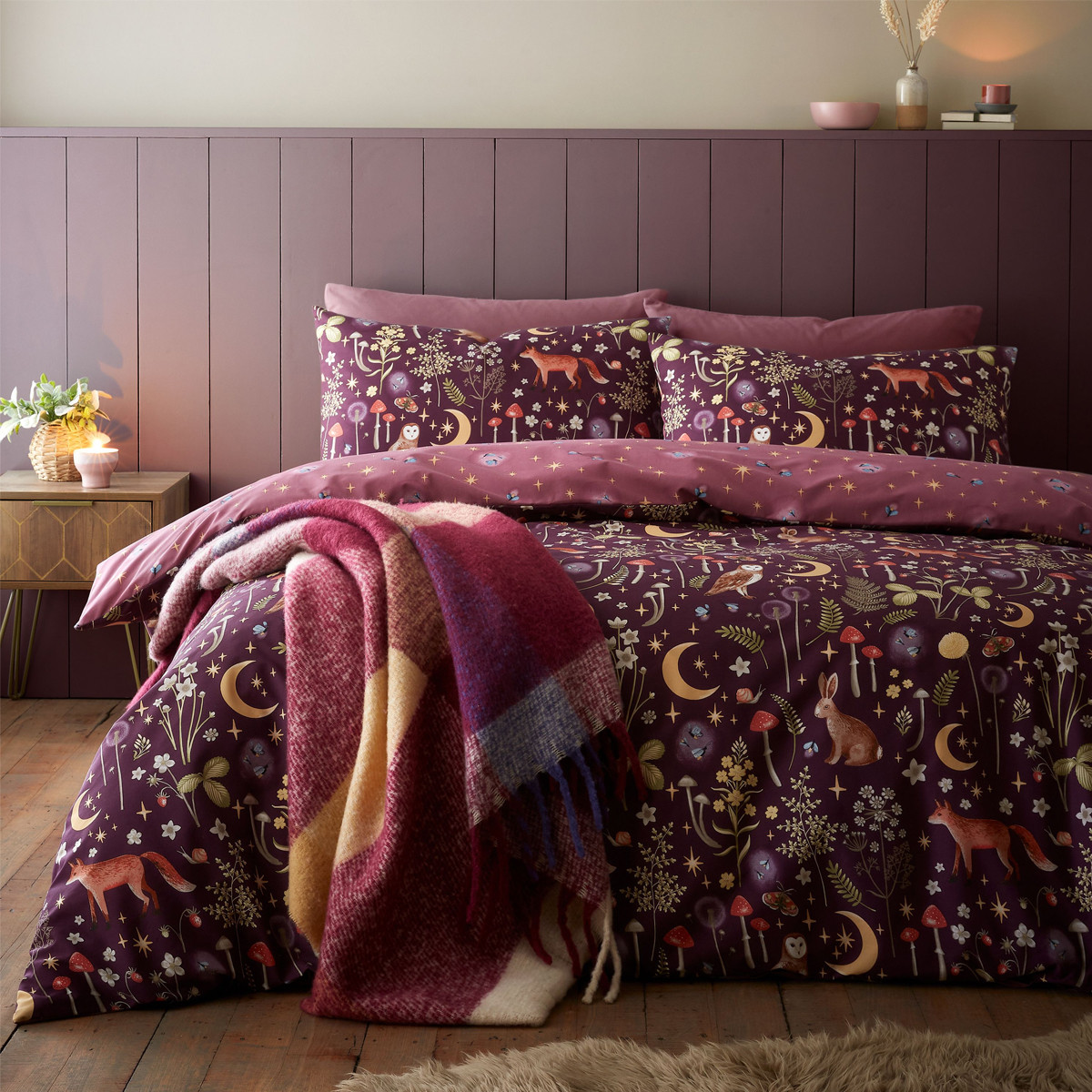 Catherine Lansfield Enchanted Twilight Reversible Bedding Set - Plum ...
