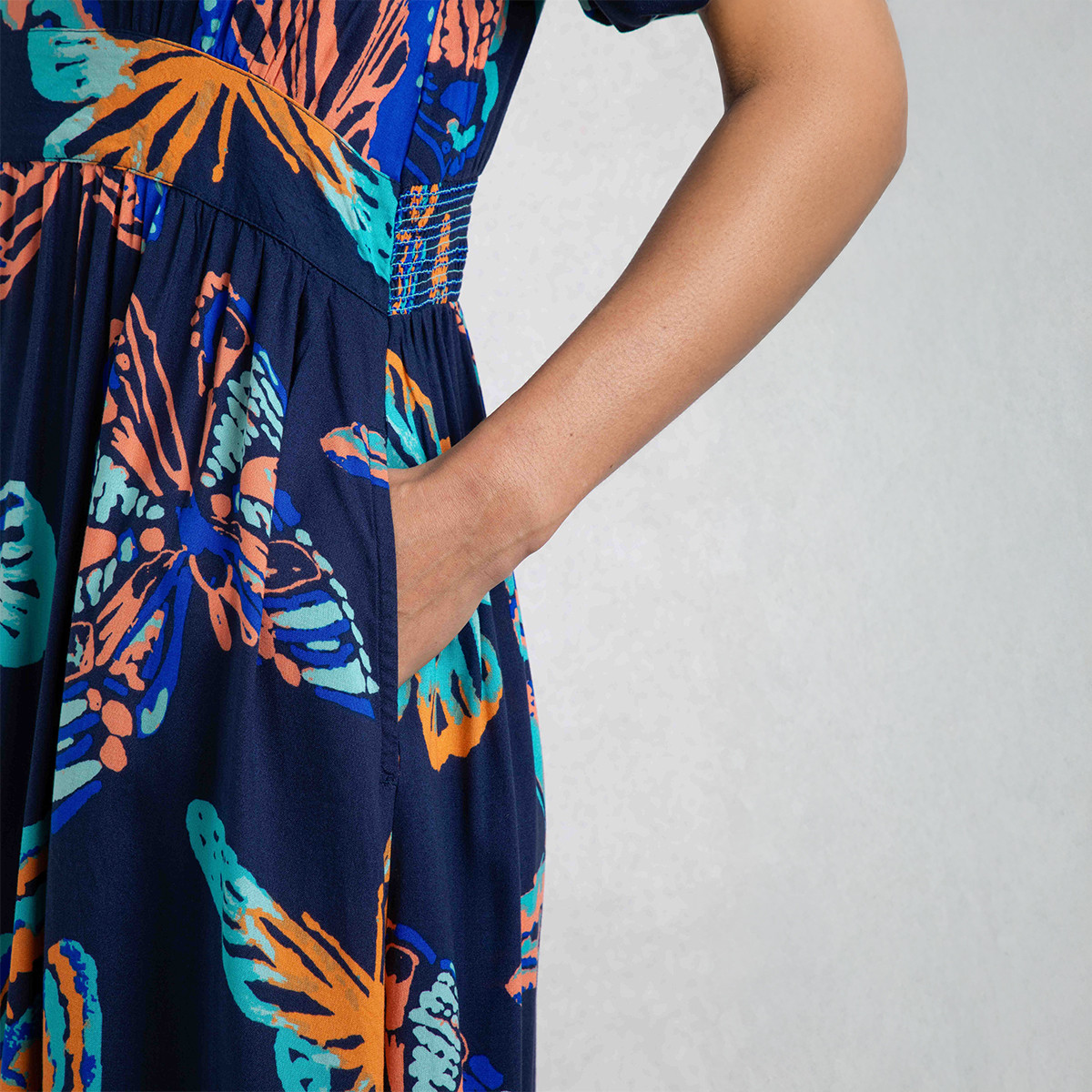 Weird Fish Women's Dilsha Printed Midi Dress - Dark Blue | Charlies