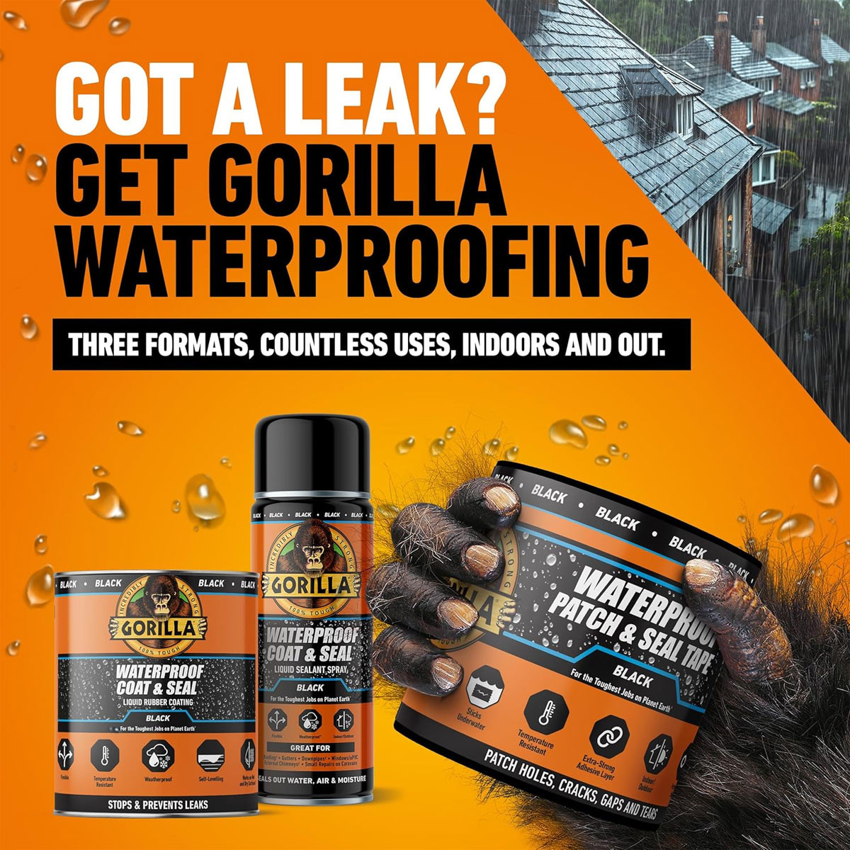 Gorilla Waterproof Coat & Seal Liquid Rubber Coating, 473ml - Black