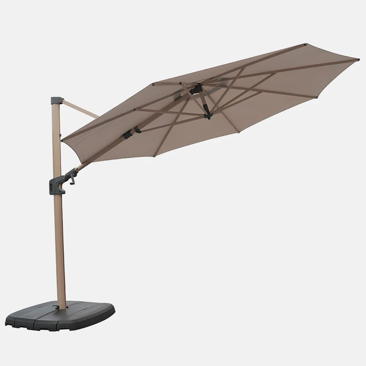 Kettler 3m Round Free Arm Wood Effect Garden Parasol with Base - Stone ...