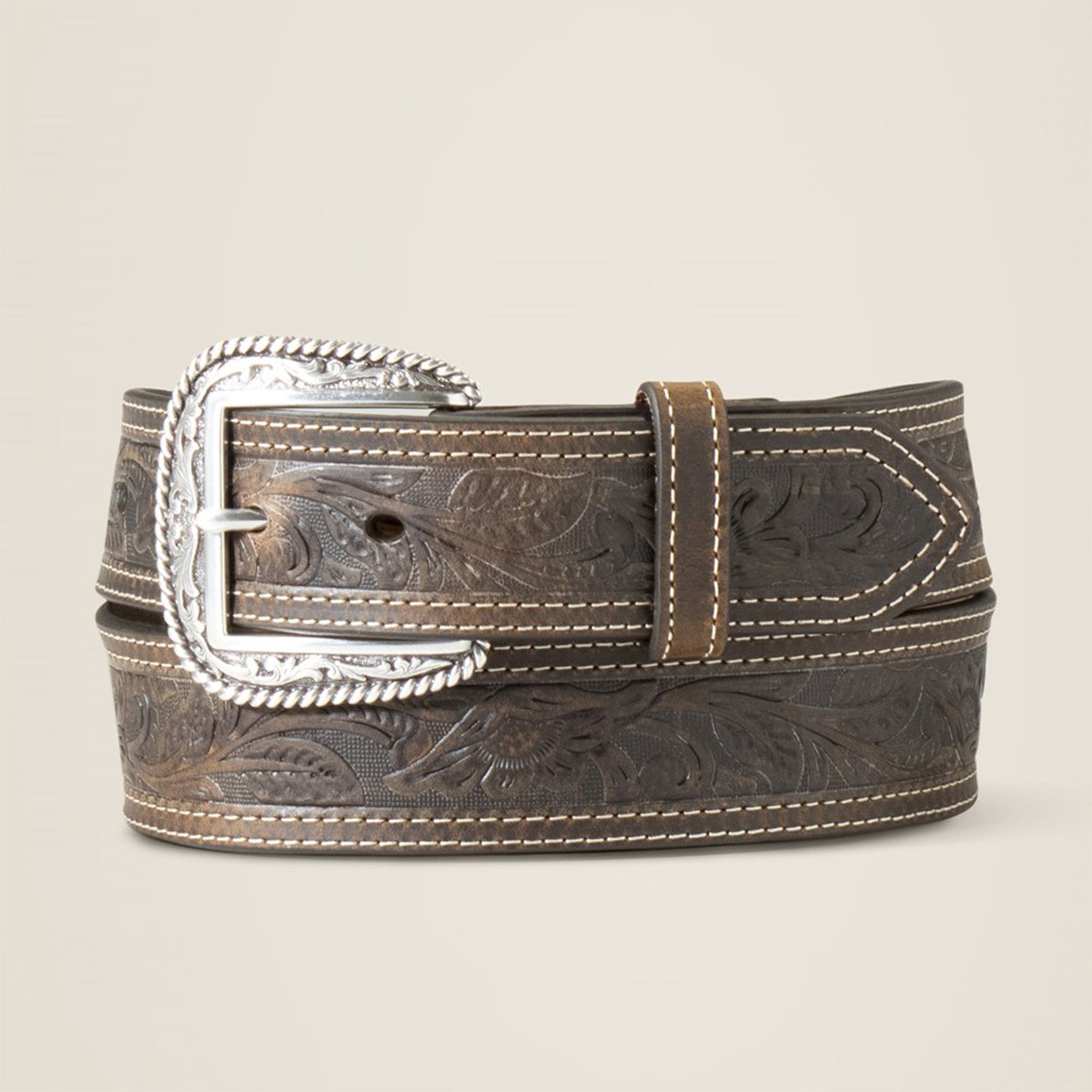 Ariat Men's Tooled Double Stitched Leather Belt - Brown | Charlies