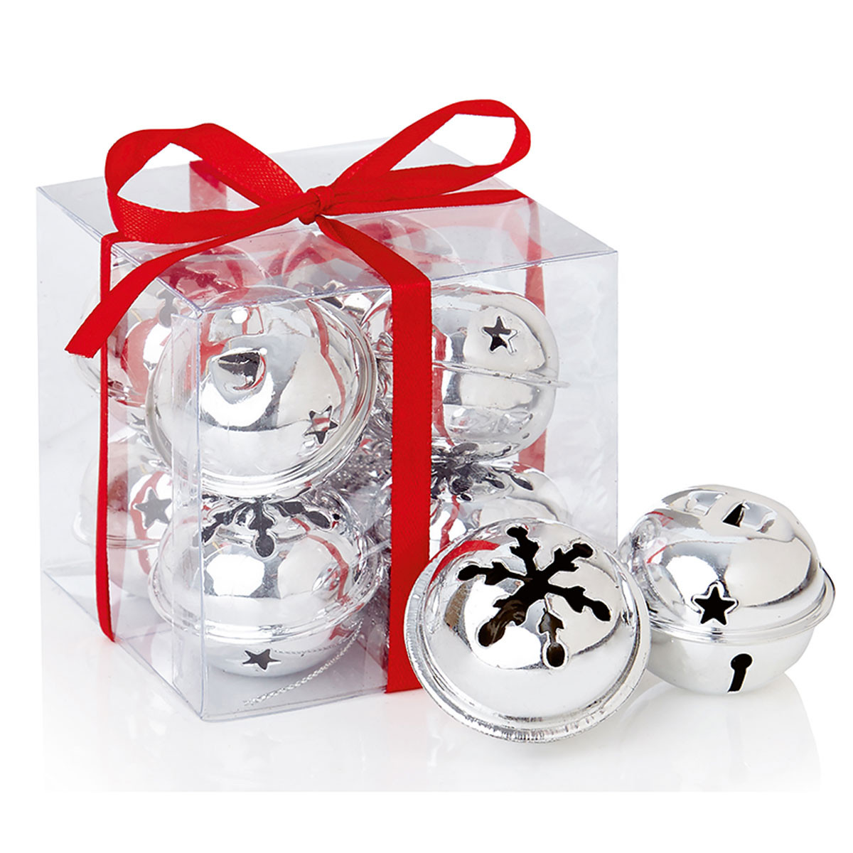 Premier 8 Silver Snowflake Jingle Bells Tree Decorations - 4cm | Charlies