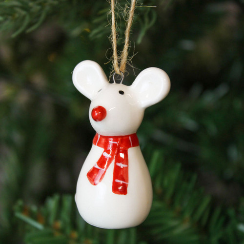 White Mouse Ceramic Tree Decoration - 6cm | Charlies