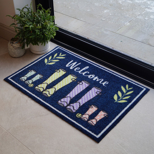 Mighty Mats Welcome Wellies Washable Doormat - 75cm x 50cm | Charlies