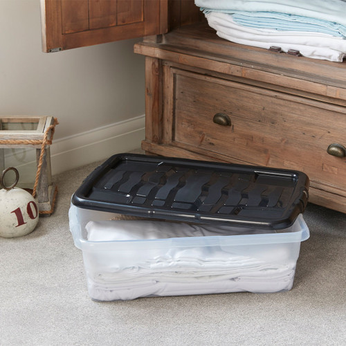 Strata 30L Curve Underbed Clear Plastic Storage Box with Lid | Charlies