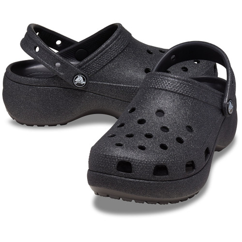 Crocs Women's Classic Platform Glitter Clog - Black | Charlies