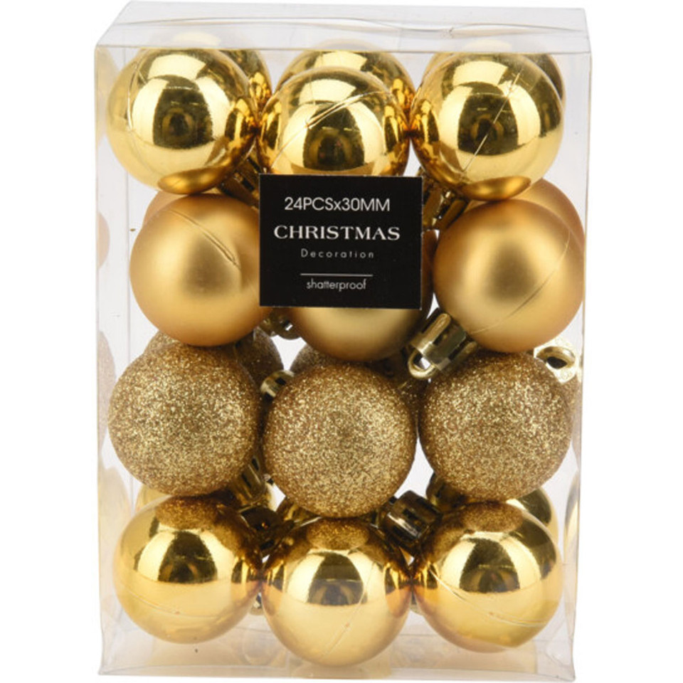 24 Gold Shatterproof Assorted Baubles - 3cm | Charlies