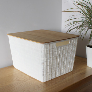 18 Litre Plastic Storage Box with Bamboo Lid - White | Charlies