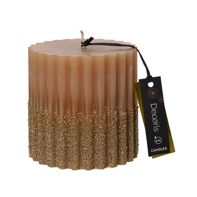 Decoris Ridged Pillar Glitter Candle, Brandy - Medium | Charlies