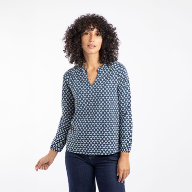 Weird Fish Women's Brooke V Neck Printed Jersey Top - Indigo | Charlies