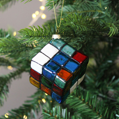 Rubik's Cube Glass Tree Decoration - 5cm | Charlies