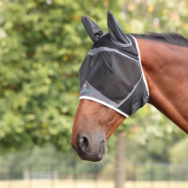Shires FlyGuard Pro Air Motion Fly Mask with Ears - Dark Grey | Charlies